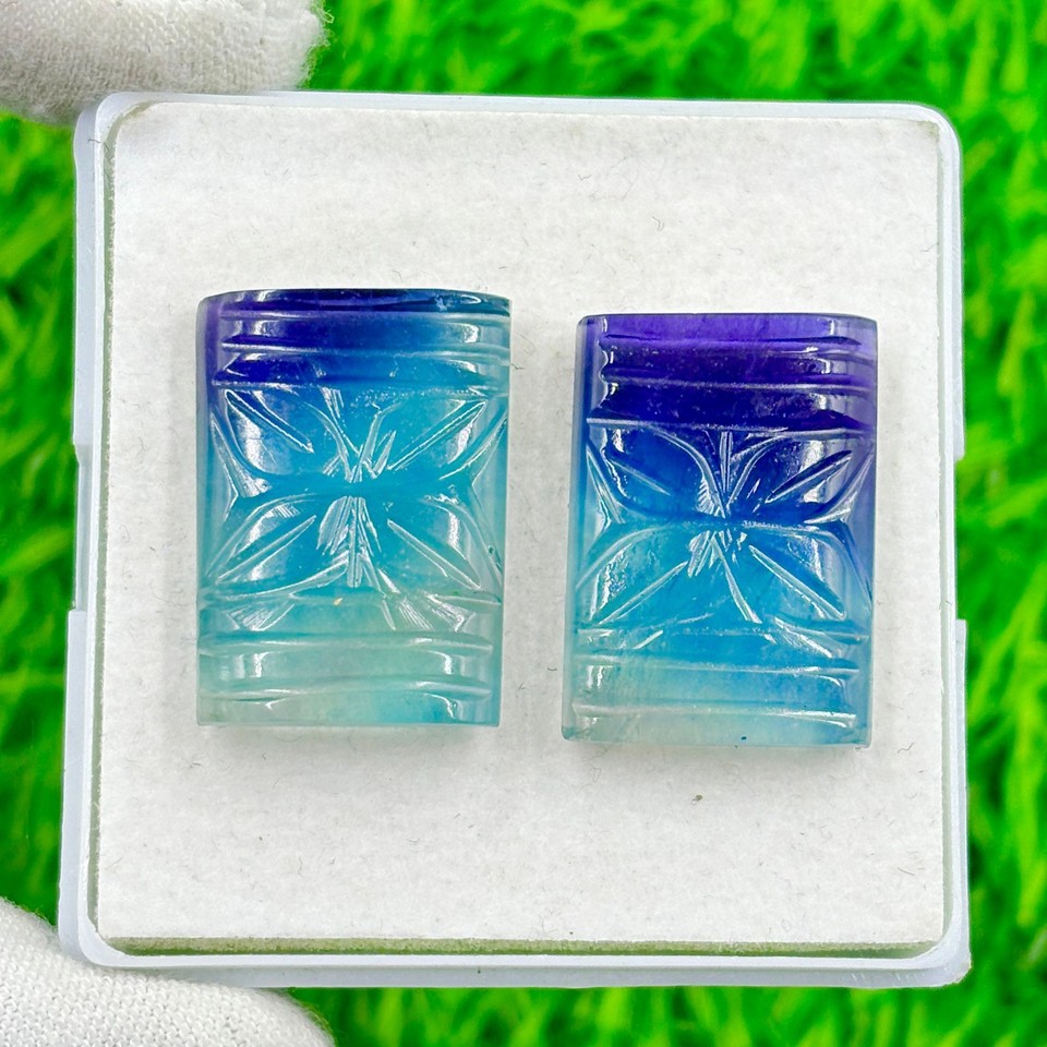 62 Carat Natural Fluorite Carved Pair Gemstone: Multi Fluorite Stone JF ...
