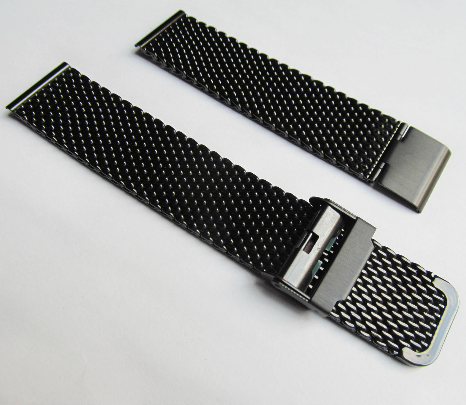 BLACK STEEL WATCH BRACELET Chainmail Snake Mesh 18 20 22mm Quality ...