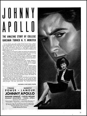 1940 Tyrone Power Dorothy Lamour Johnny Apollo movie release photo ...