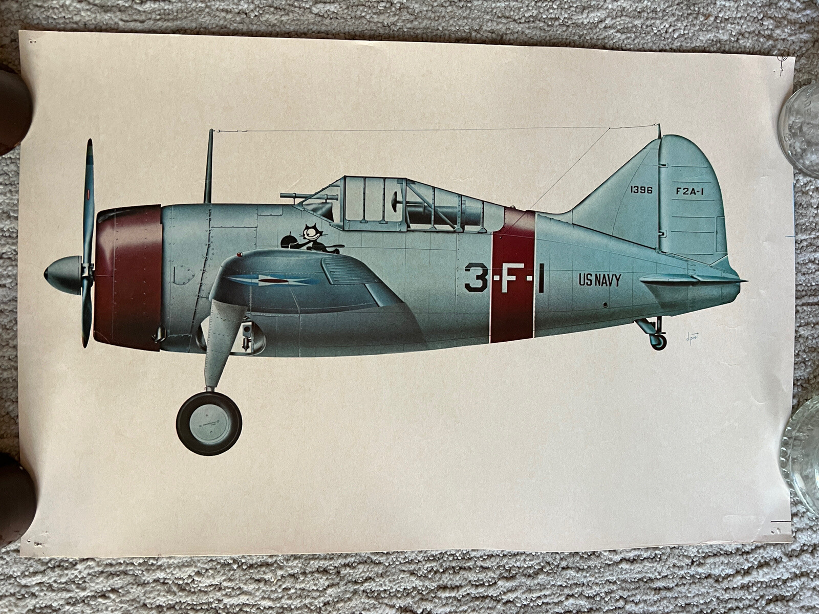 BREWSTER F2A-1 BUFFALO PLANE FIGHTER AIRCRAFT WWII PROFILE PRINT ART ...