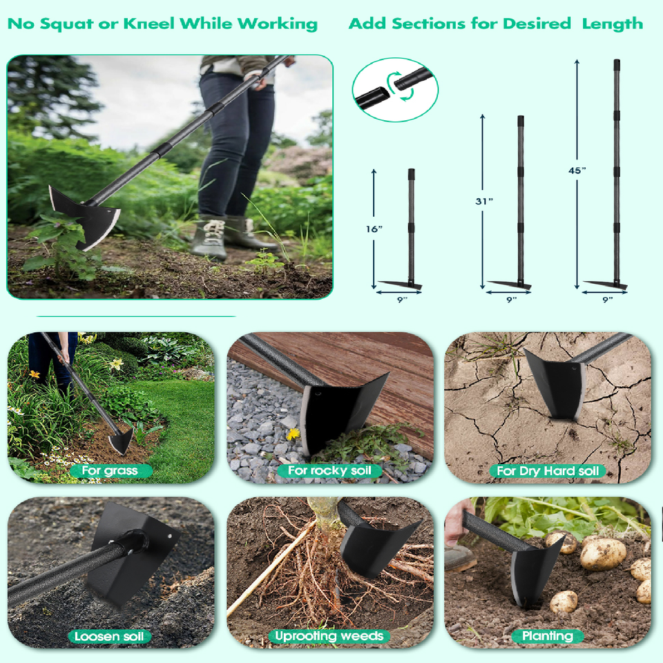 48"~72'' long handle Triangle Hoe for Digging Weeding Edging cut ...