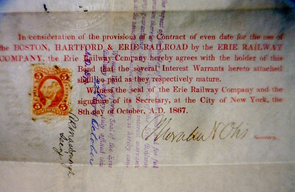 1867 CONFEDERATE Civil War Era $35 Boston Hartford & Erie RAILROAD ...