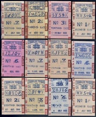 12 OLD $50.00 CARDBOARD HORSE RACING TOTE TICKETS FROM CHARLES TOWN ...