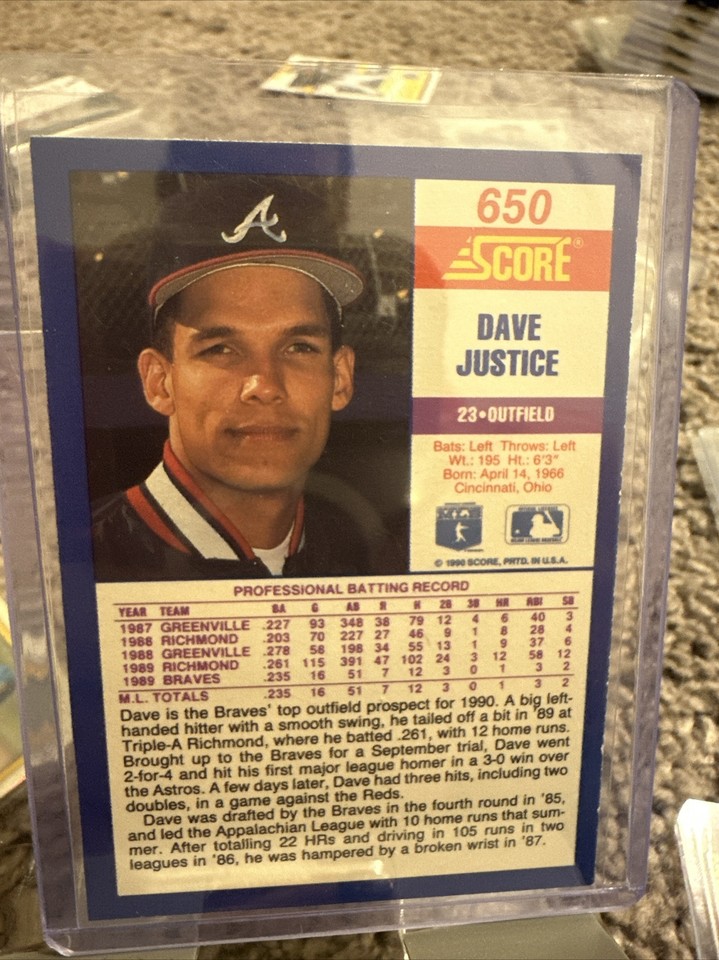 1990 Score - #650 David Justice (RC) Rookie Card Braves | eBay