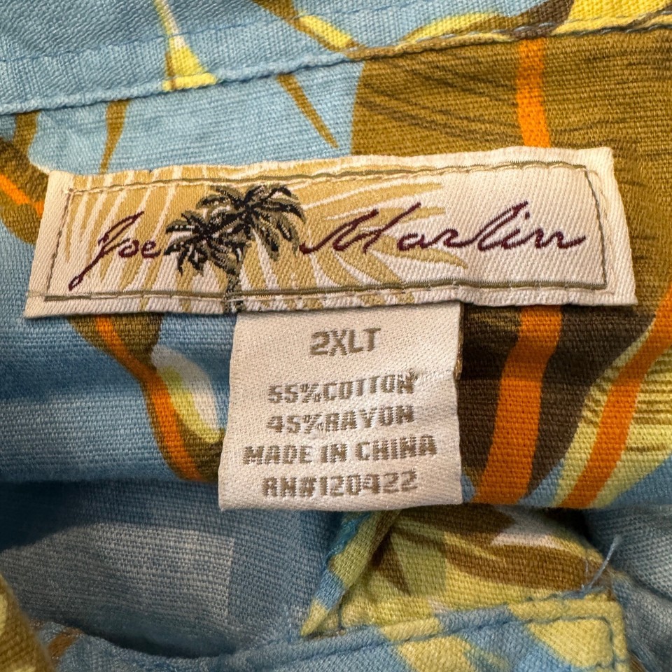 Joe Marlin Hawaiian Shirt Men 2XLT Blue Floral Palm Vacation Tropical ...