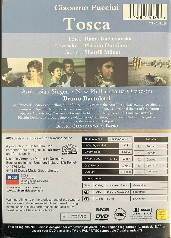 Tosca (DVD) Puccini 44007340387 | eBay