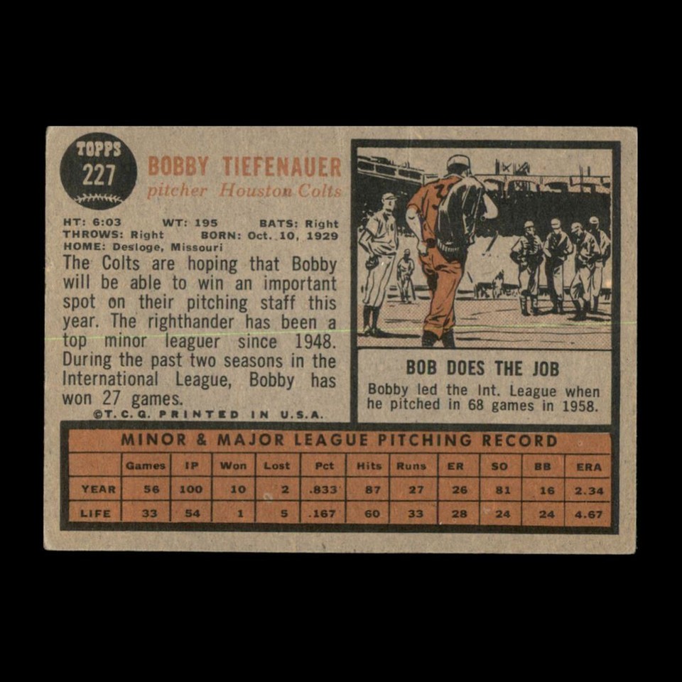 Bobby Tiefenauer 1962 Topps Houston Colt .45s #227 Vintage Set Filler ...
