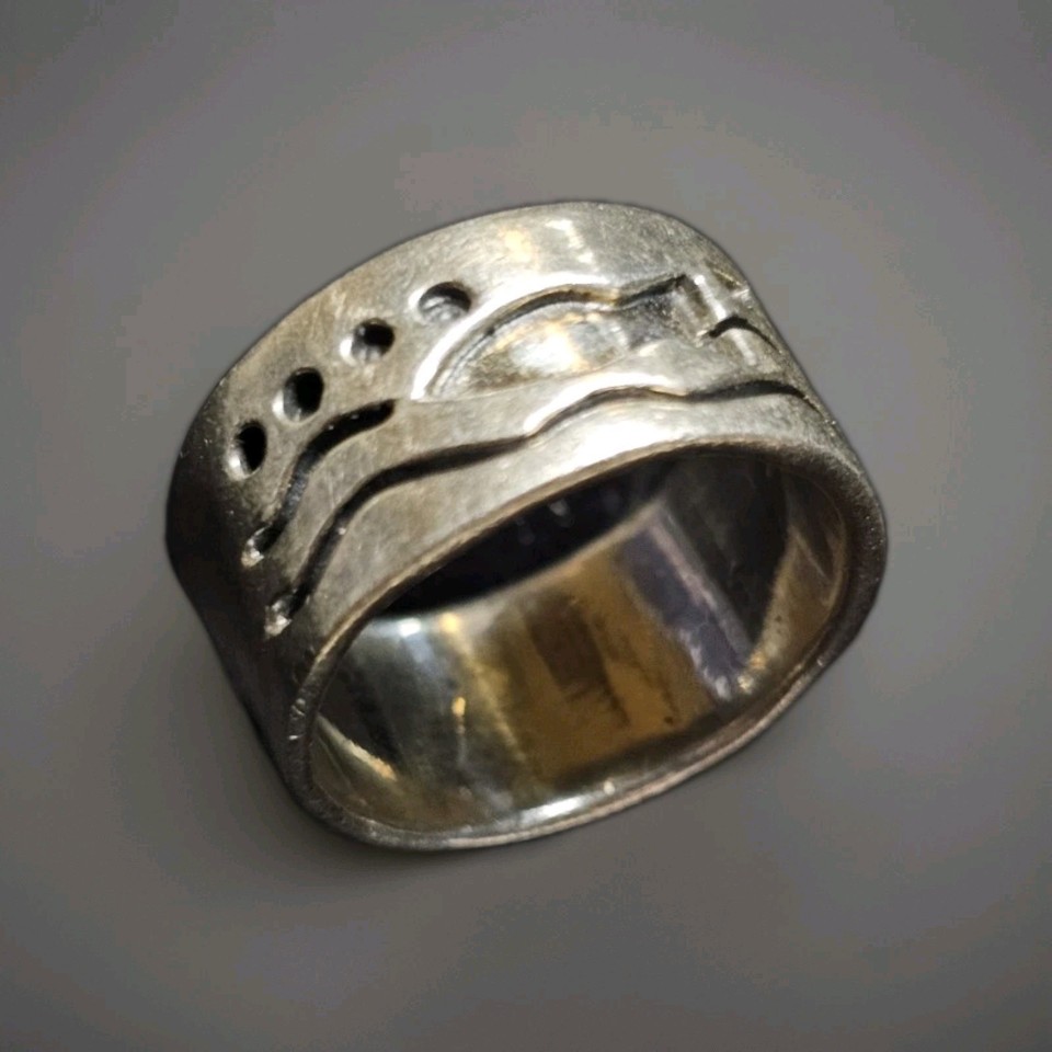 Modern Sterling Silver Art Deco Fish Wave/dots/points Band Sz 7.75 #S39 ...