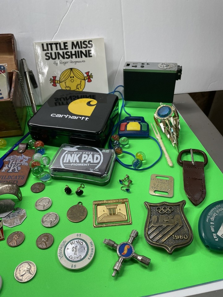 Junk Drawer Lot Vintage, Desk, Random, Marbles Jewelry Coins Cards ...