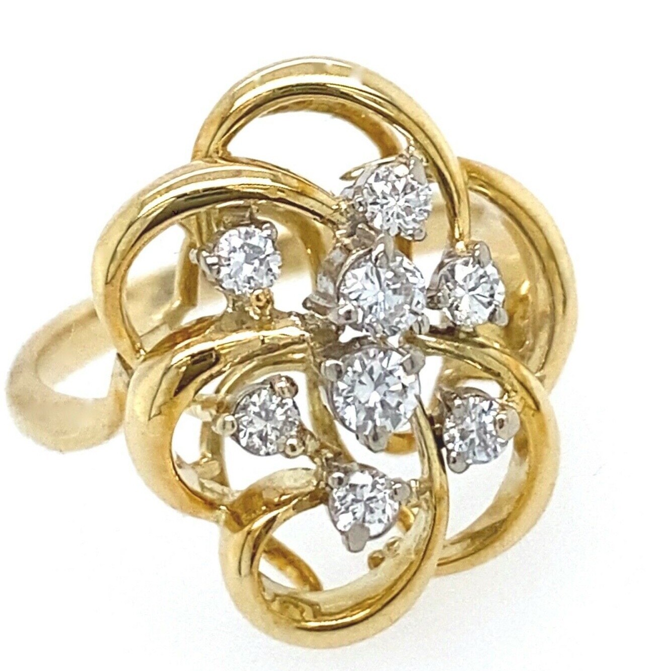 0.40ct Natural Diamond & 18K Gold SZ 4.25 Freeform Flower or Scribble ...