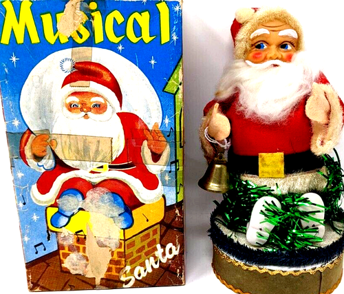 Vintage Rubber Face Musical Spinning Santa Figure 1950s Jingle Bells ...