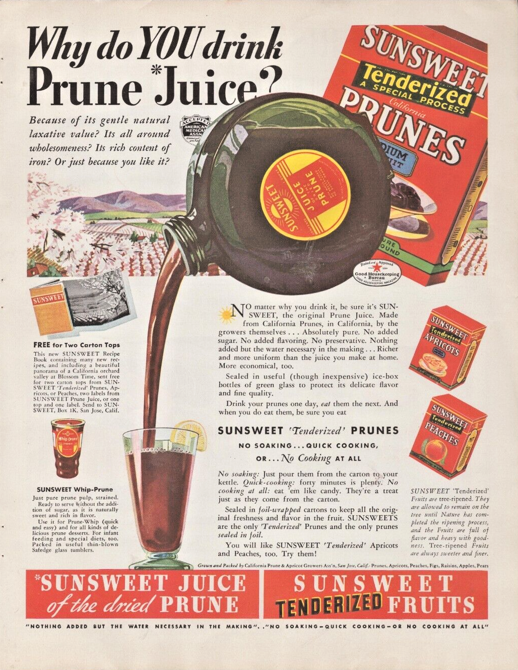 Sunsweet Prune Juice Why Drink It ? Laxative Wholesome Iron Flavor 1935 Print Ad | eBay