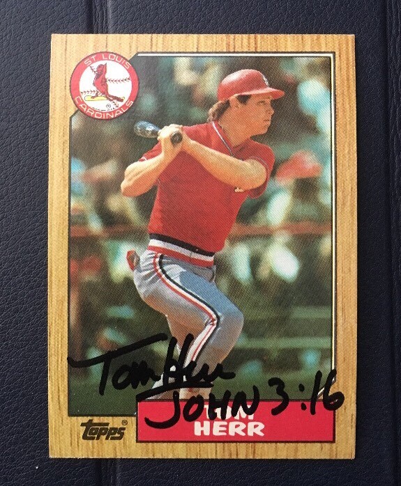 TOM HERR 1987 TOPPS AUTOGRAPHED SIGNED AUTO BASEBALL CARD JOHN 3:16 ...