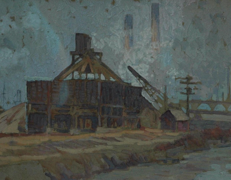 Beautiful Original Industrial Waterfront Watercolor by Arthur Franklin ...