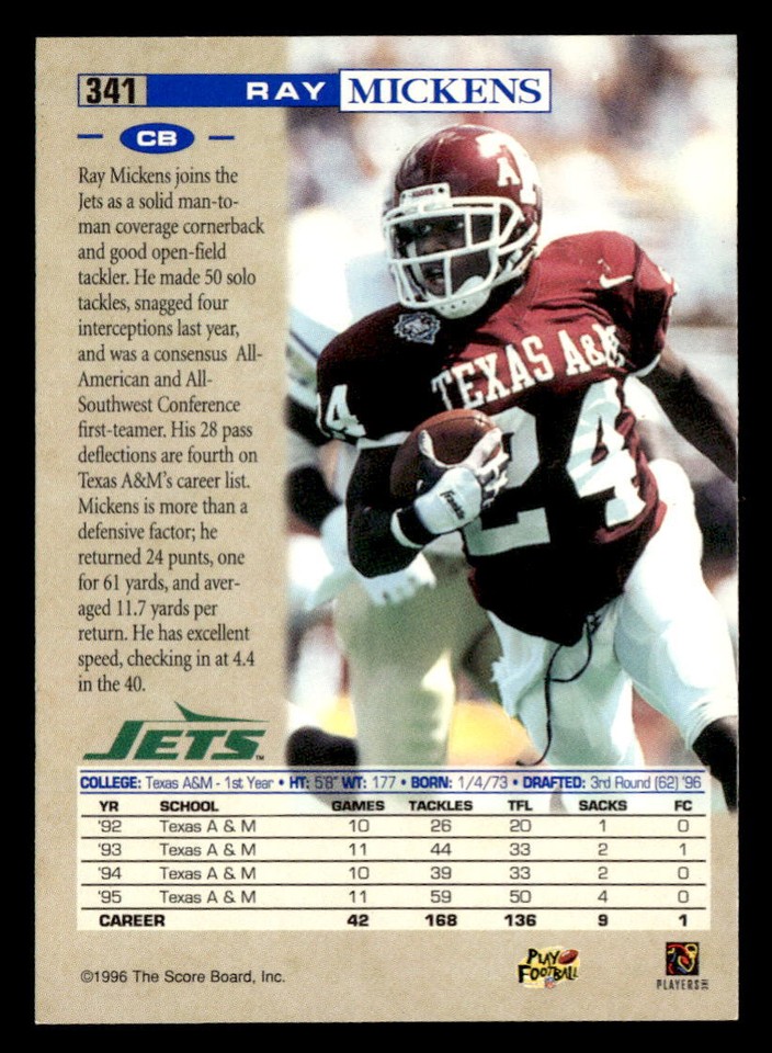 Ray Mickens 1996 Pro Line Rookie Card #341 New York Jets | eBay