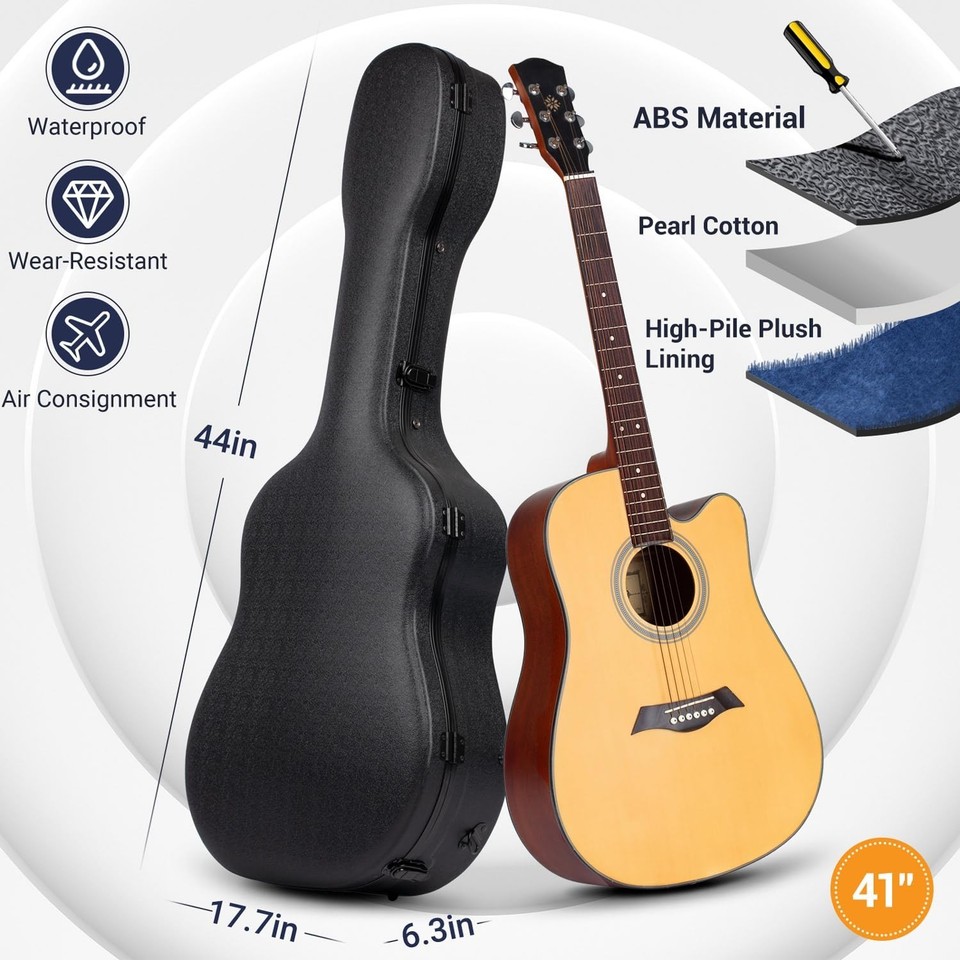 CAHAYA 41 Inch Hard Acoustic Guitar Case ABS Waterproof Guitar Bag 0.6 ...