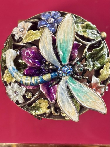 Enamel Dragonfly Flowers & Leaves Chrystal Embelisment Hinge Trinket ...