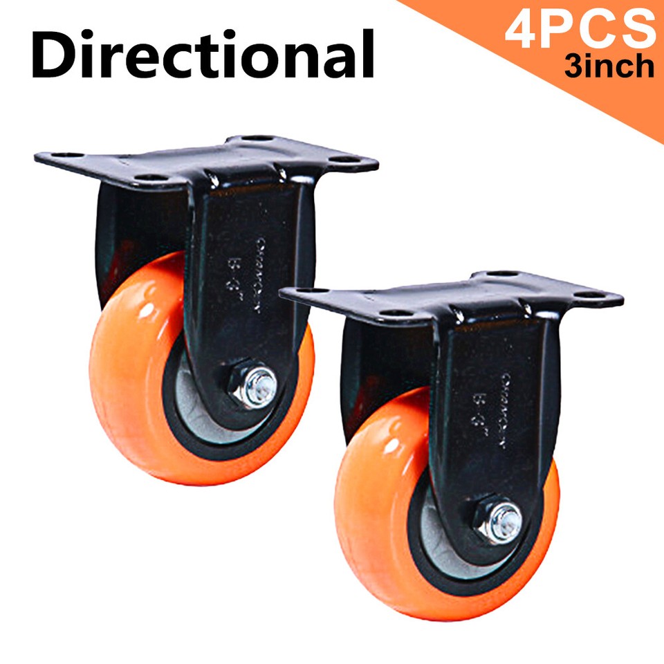 2/4 Pcs Heavy Duty Caster Wheels 3" 4" 5" Fixed Direction Polyurethane ...