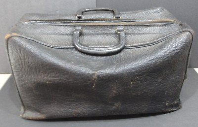 Vintage Soft Side Black Leather Medical Doctor Carry Bag W/Zipper ...