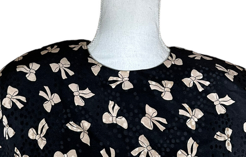 Vintage 80s Megan Barrett 100% Silk Black Bow Print Belted Secretary ...