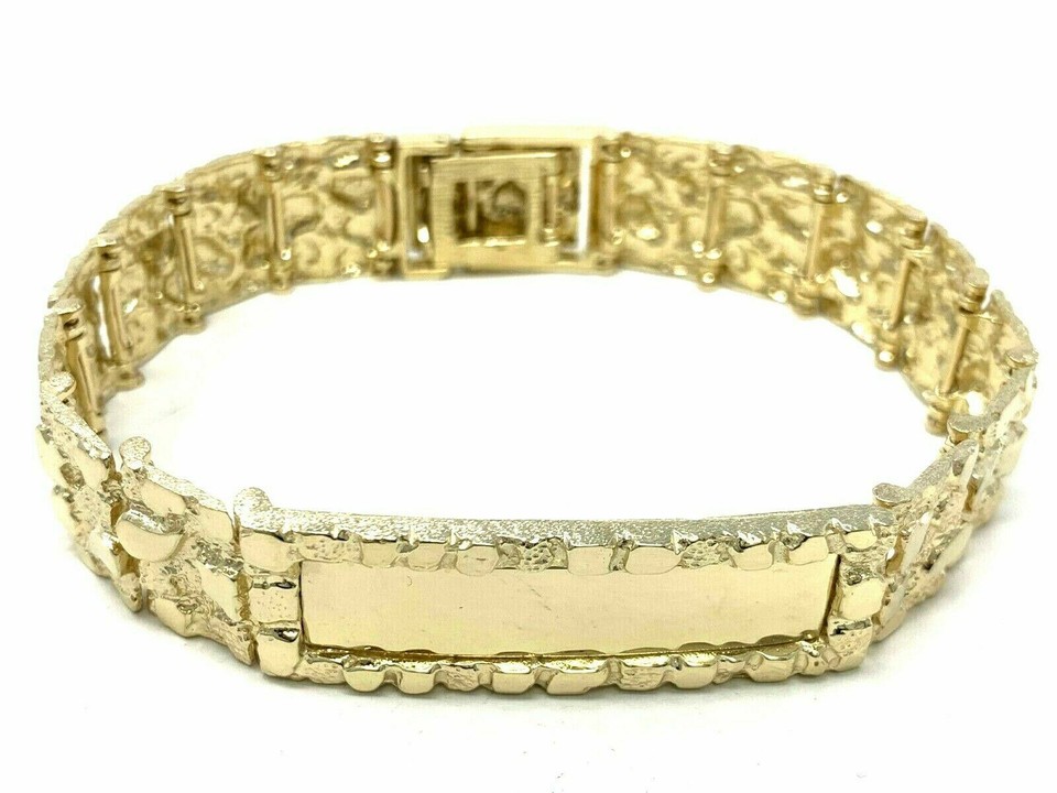 Men's Solid 14k Yellow Gold Nugget ID Bracelet 8.5" 15.8mm 47.2 grams ...