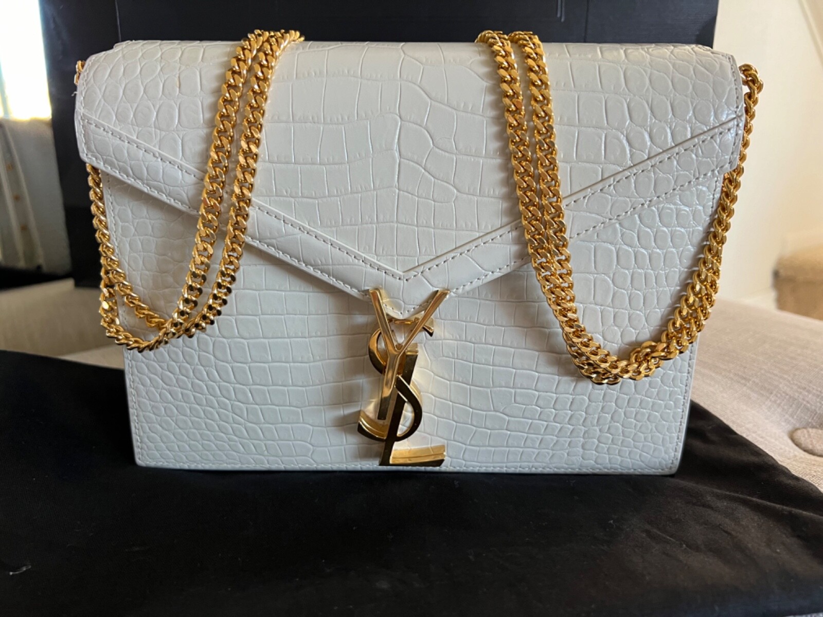 YSL Saint Laurent MNG Cassandra Crocodile Embossed Bag - Coco Print ...