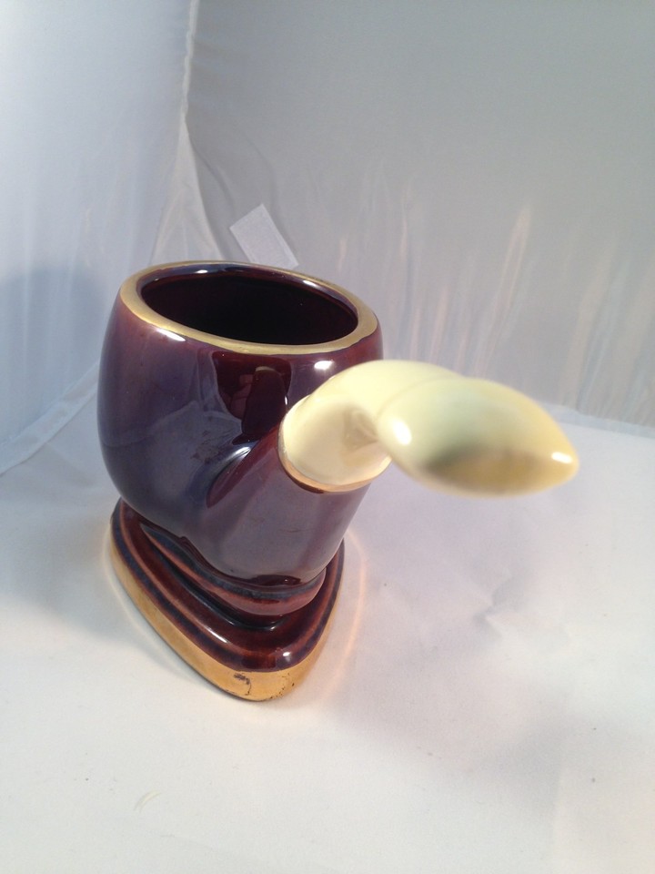 Shafer USA Smoking Pipe Bowl Brown Pottery 23K Gold Trim Planter Vase ...