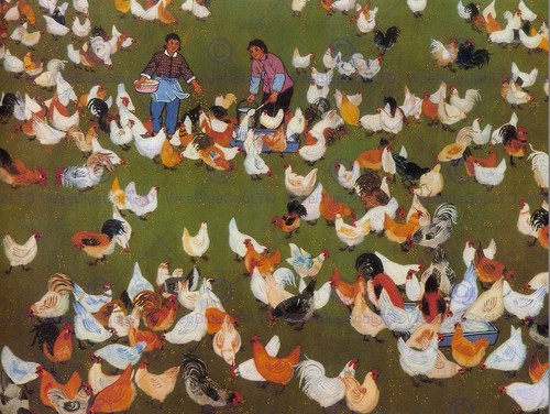 PAINTING CULTURAL CHINA CHICKEN FARM HEN FOOD COMMUNISM POSTER PRINT ...