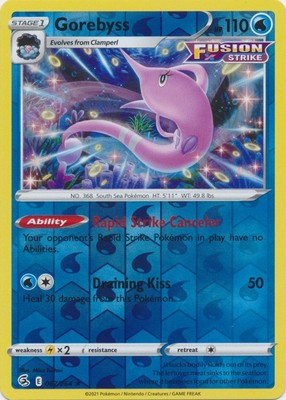 Gorebyss - 067/264 (Reverse Holo Foil) Rare Fusion Strike Pokemon Card ...