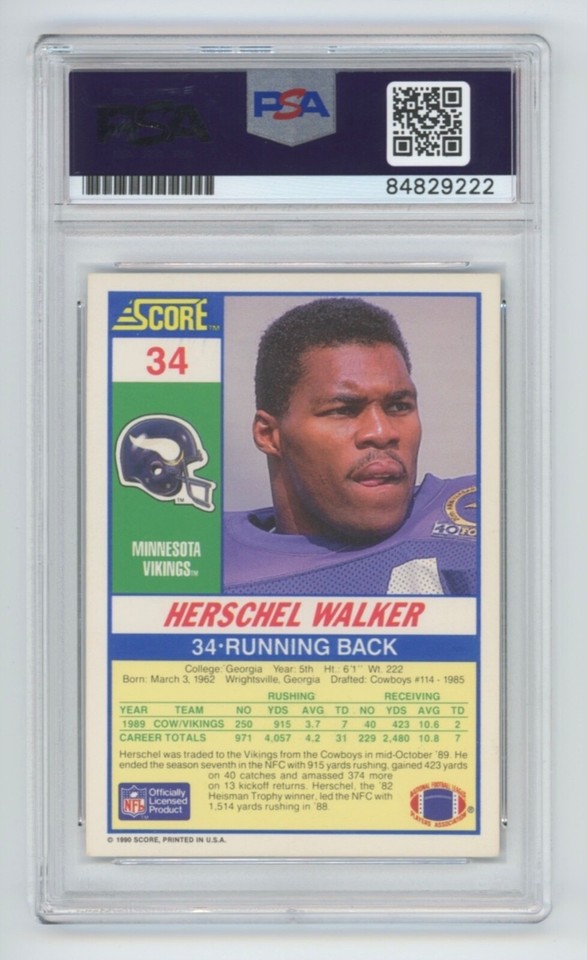 HERSCHEL WALKER Signed VIKINGS 1990 Score Football Card + PSA Authentic Auto | eBay