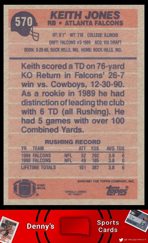 1991 Topps #570 Keith Jones Atlanta Falcons Football Card | eBay