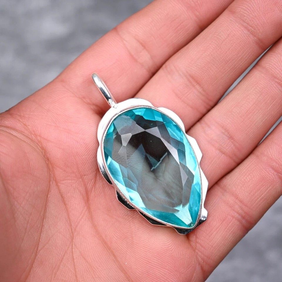 Delizioso Pendente In Argento Sterling 925 Con Gemma Di Apatite Azzurra ...