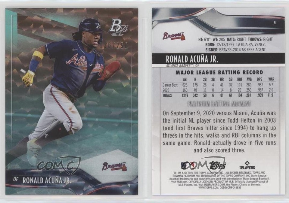 2021 Bowman Platinum Aqua Ice Foilboard 138/250 Ronald Acuna Jr Acuña ...