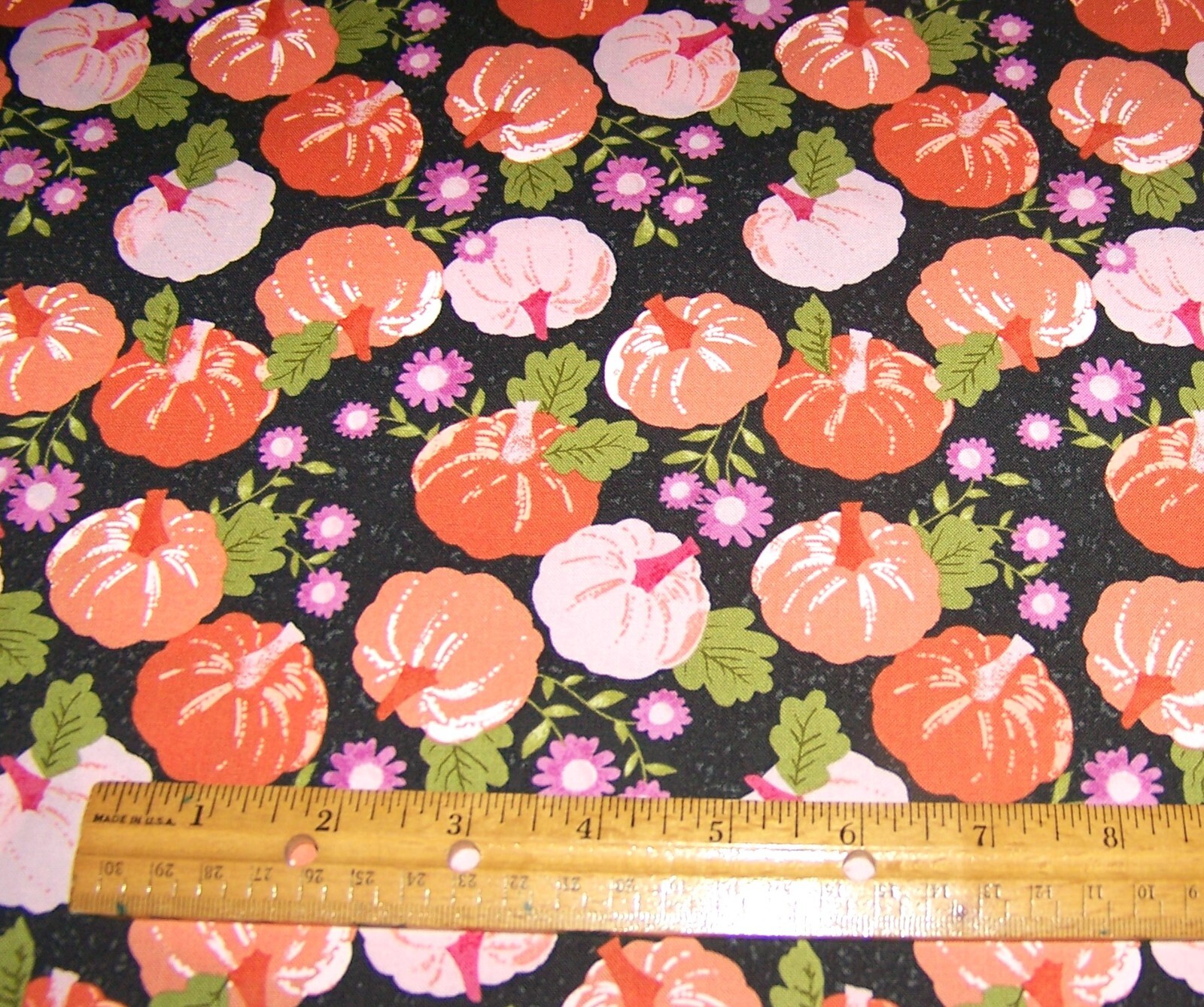 1 yd MODA Hey Boo PUMPKIN FIELD on MIDNIGHT BLACK 100% Cotton Fabric ...