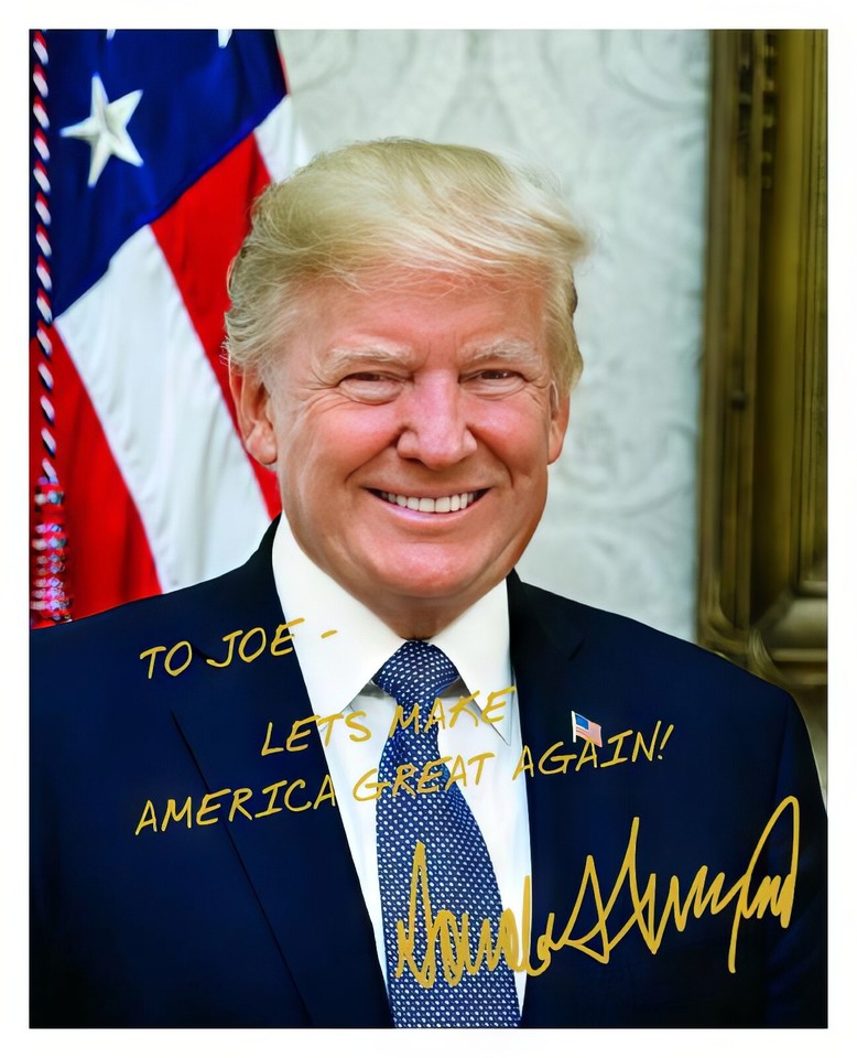 PERSONALIZED PRESIDENT DONALD TRUMP MESSAGE GOLD AUTOGRAPH 8X10 FRAMED ...