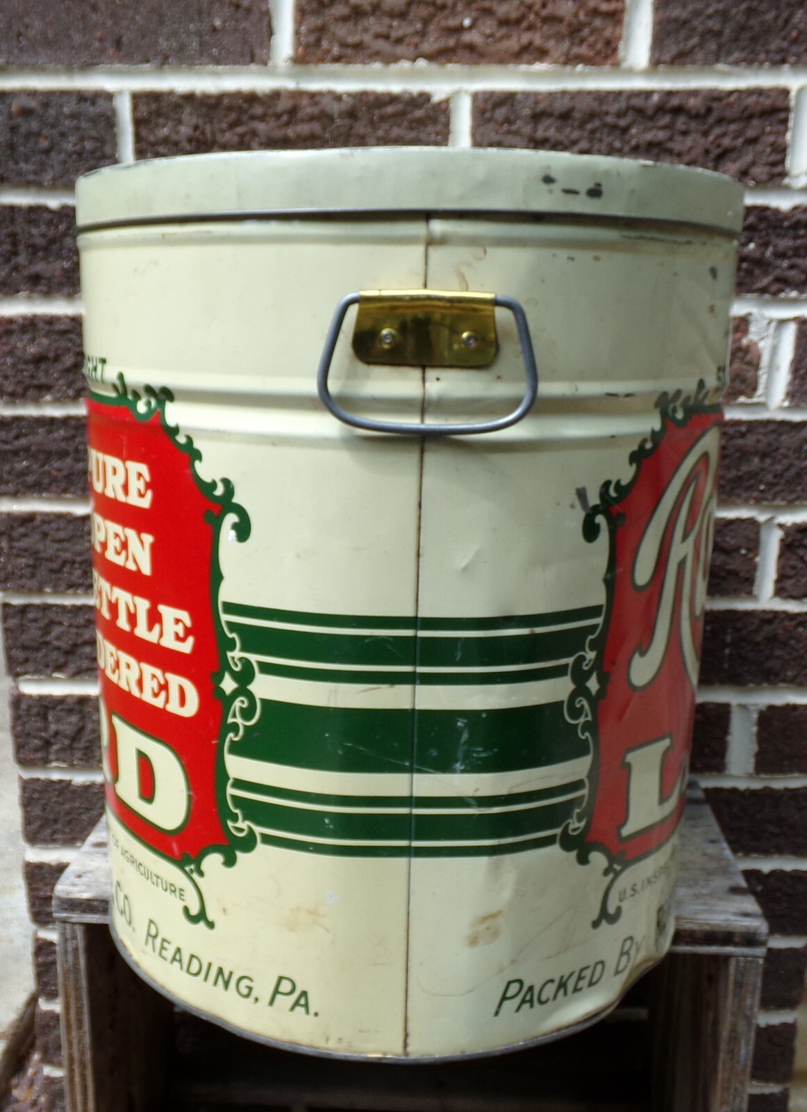 Large Vintage Reading Abattoir Co. 50 LB. RACO Lard Advertising Tin ...