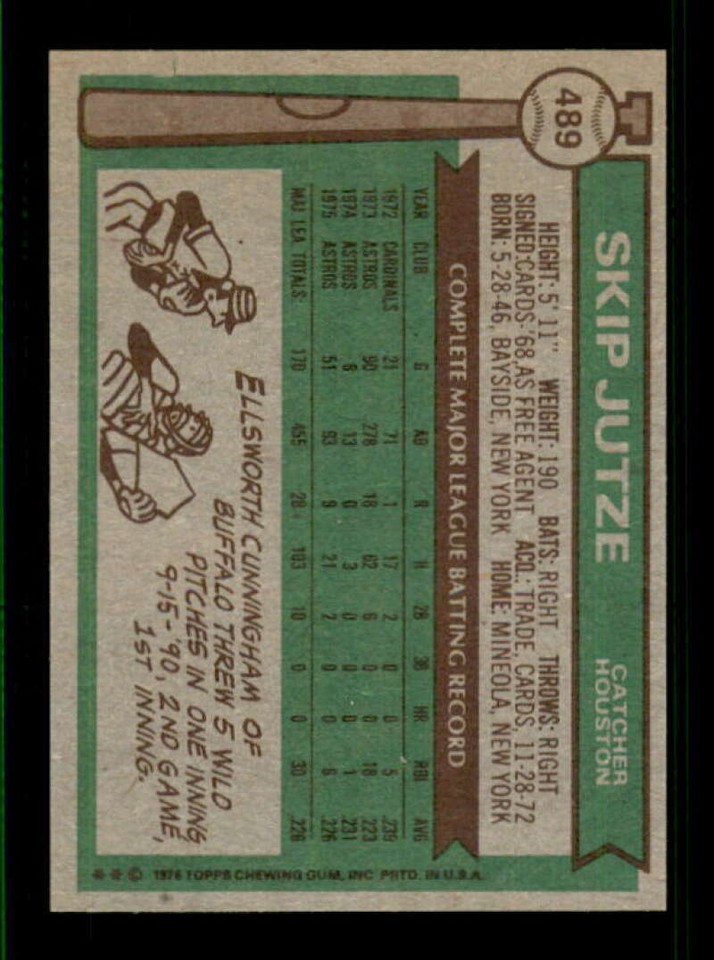 1976 Topps #489 Skip Jutze EXMT/NM Astros 228252 | eBay