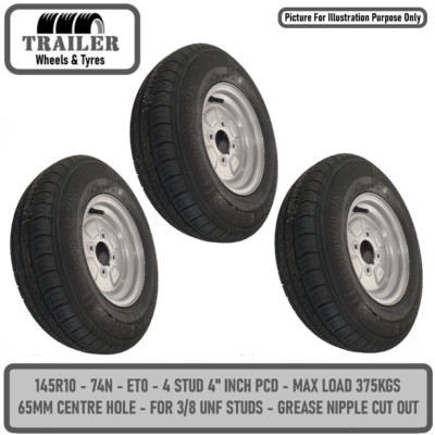 145/80R10 Inch Trailer Wheel and Tyre 74N 4Ply 375Kgs 4x4 Inch PCD M10 ...