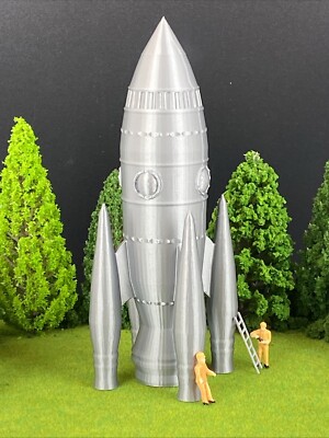 1950s Style Spaceship 6" Tall - 3D Printed HO Scale, Steel Appearance ...