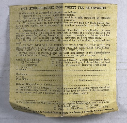 Vintage 1947 NYS Suburban Vehicle Willys Station Wagon Registration ...