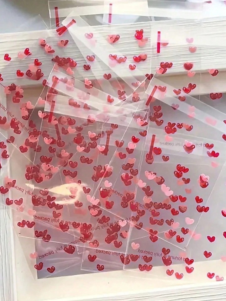 100pcs Heart Cellophane Treat Bags Self Adhesive Candy Gift Bags ...