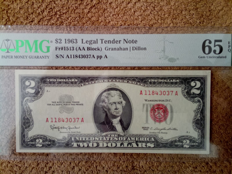 1963 $2 TWO DOLLAR BANKNOTE, VERY NICE, GEMU, PMG 65 EPQ, RED SEAL | eBay