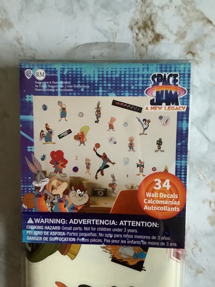New Space Jam Peel & Stick 34 Wall Decals LeBron James Basketball Team ...