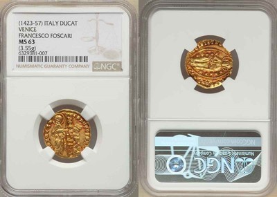 1423-57 Gold Coin Venice Italy Ducat Zecchino Francesco Foscari Fr ...