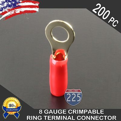 8 Gauge Gold Ring Terminals Wire Cable Connectors Red Boot Electrical ...