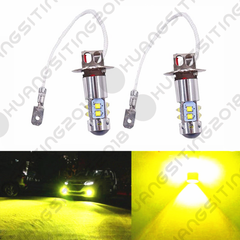2PC H3 3000K Yellow 50W LED Headlight Bulbs Kit Fog Driving Light DRL ...