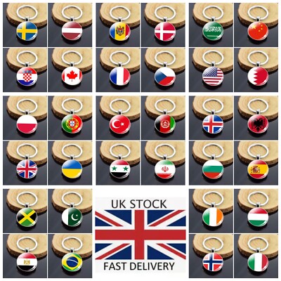 Keyring Flag Country Double Sided Glass Keychain European Flags Car ...