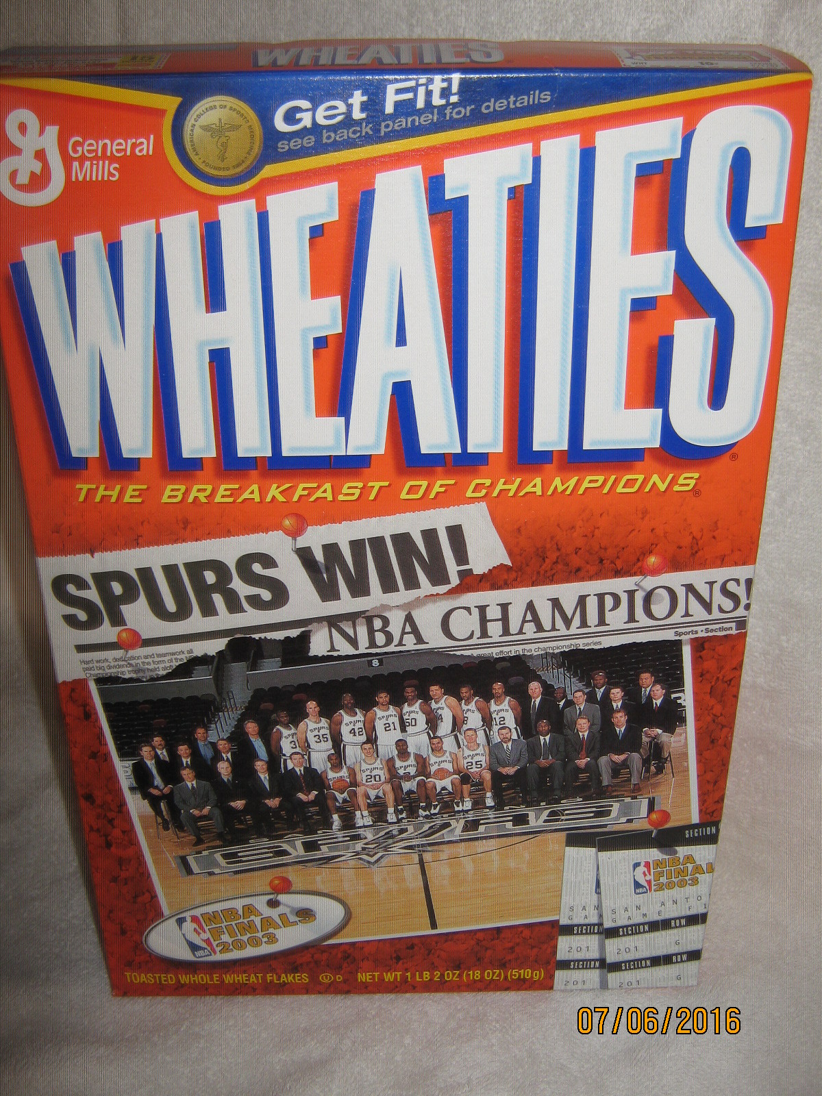 San Antonio SPURS 2003 Wheaties Cereal Box 18oz.(With Cereal) MINT ...