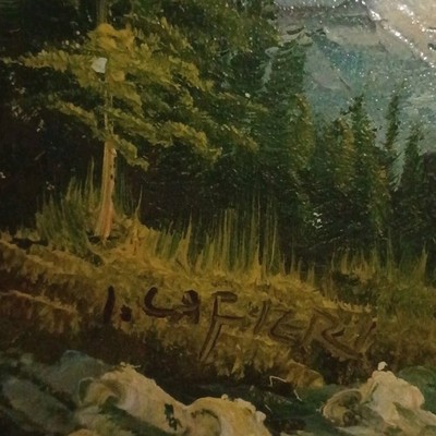 Rare I. Cafieri Oil Painting Landscape Forest Mountains Signed on wood ...