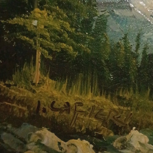 Rare I. Cafieri Oil Painting Landscape Forest Mountains Signed on wood ...